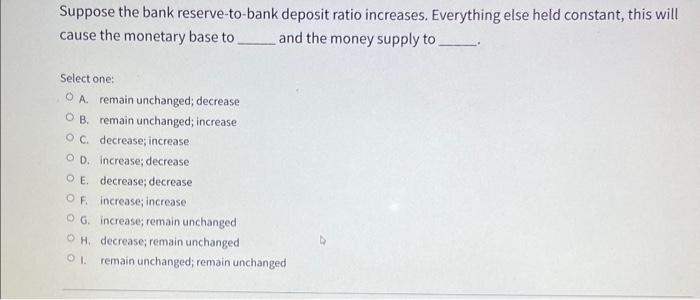Solved Suppose the bank reserve-to-bank deposit ratio | Chegg.com