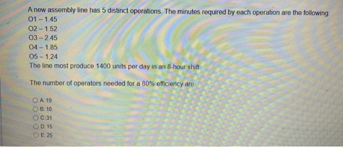 Solved A new assembly line has 5 distinct operations. The | Chegg.com