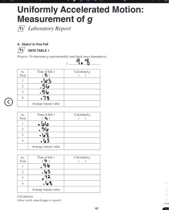 Solved Uniformly Accelerated Motion: Measurement of g TI | Chegg.com