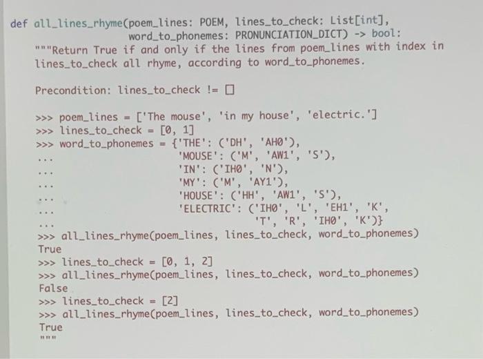 Solved .. def all lines_rhyme (poem_lines: POEM, | Chegg.com