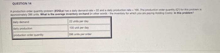 Solved A production order quantity probiem (EOQ−p) has a | Chegg.com