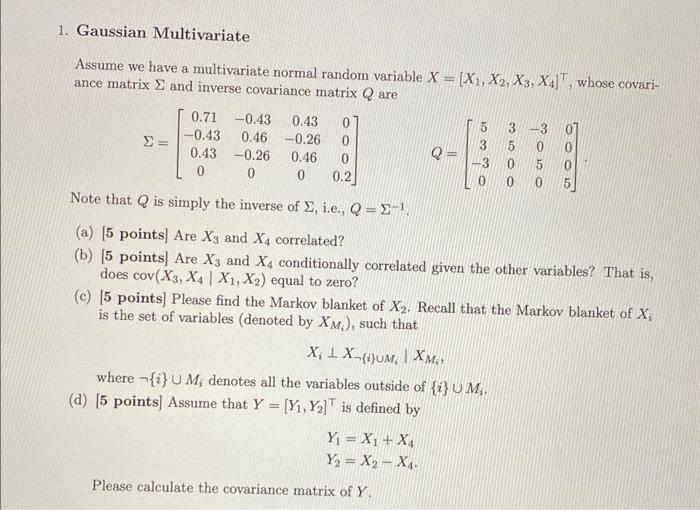 Assume we have a multivariate normal random variable | Chegg.com