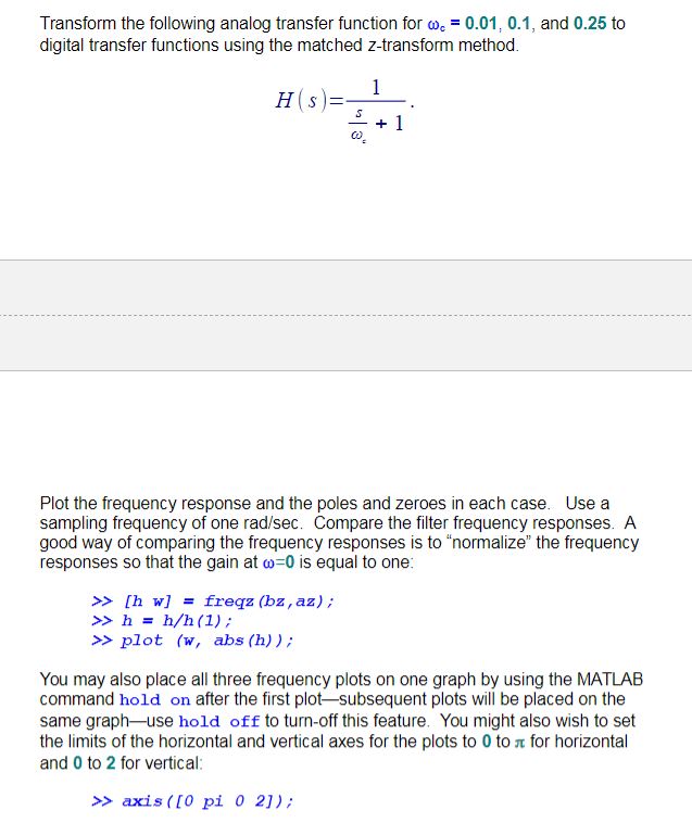 Solved Transform the following analog transfer function for | Chegg.com