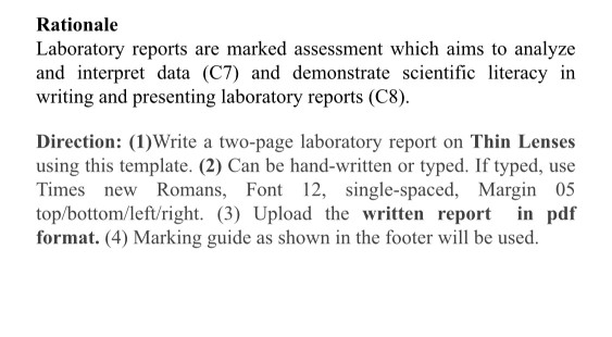 Solved Rationale Laboratory reports are marked assessment | Chegg.com