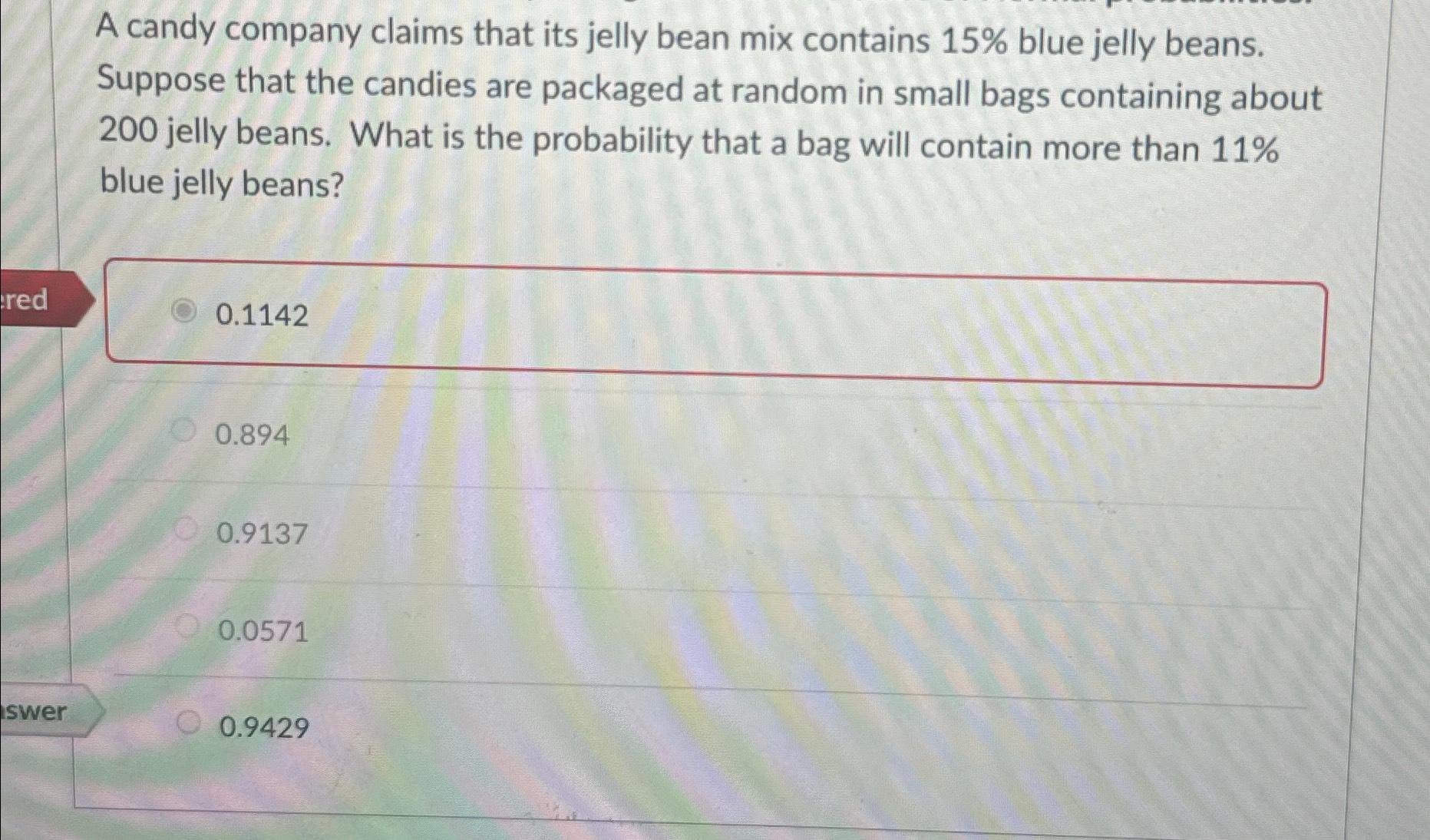 Solved A candy company claims that its jelly bean mix | Chegg.com