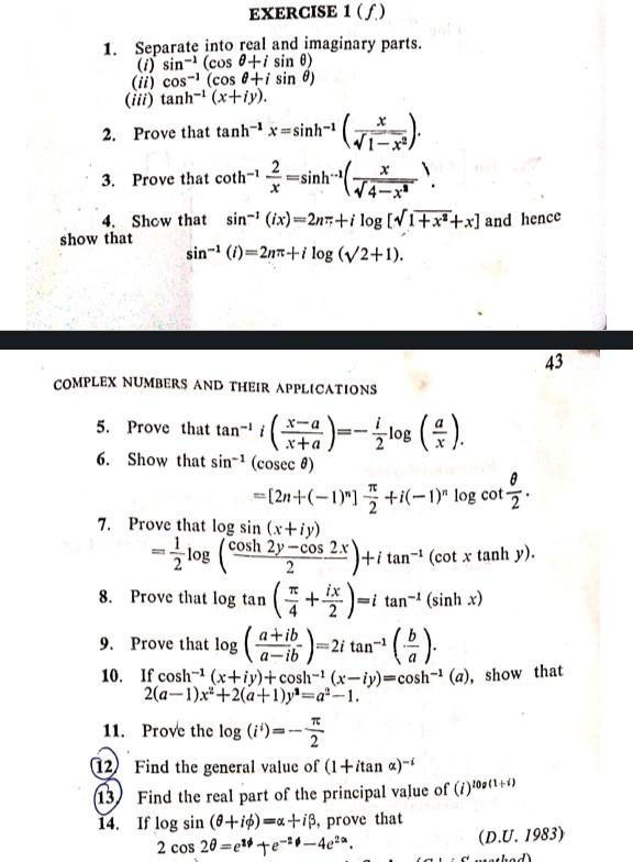 EXERCISE 1 (f) 1. Separate into real and imaginary | Chegg.com