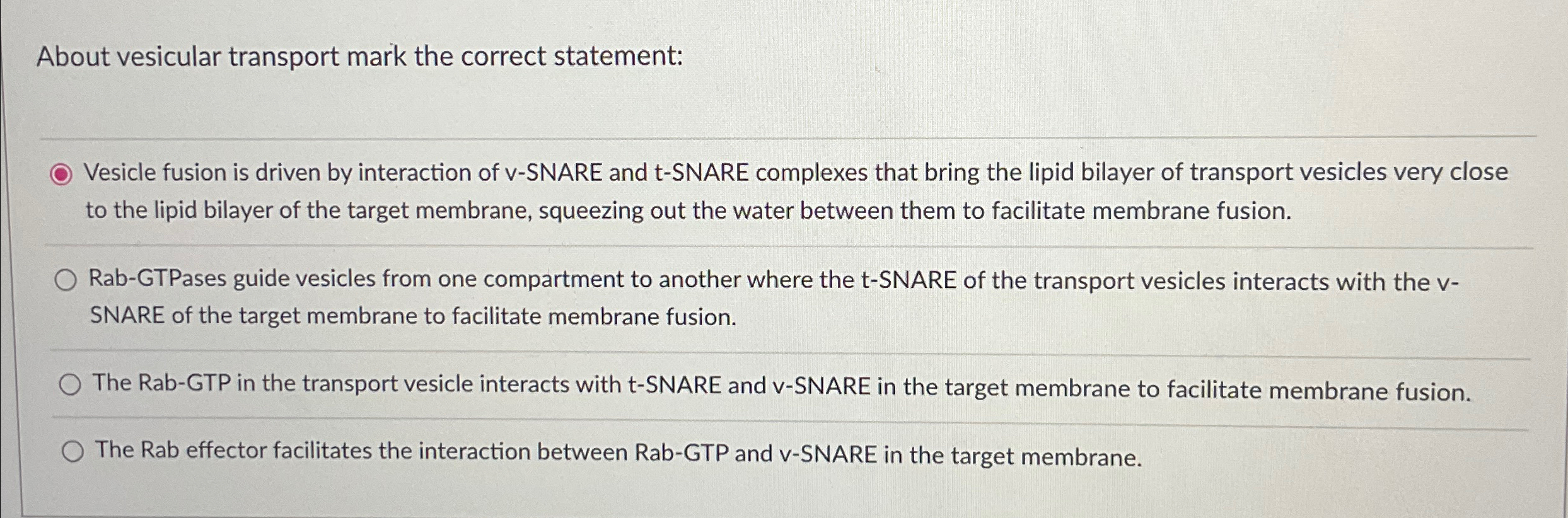 Solved About vesicular transport mark the correct | Chegg.com