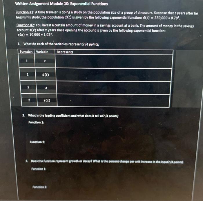 Solved Written Assignment Module 10: Exponential Functions | Chegg.com
