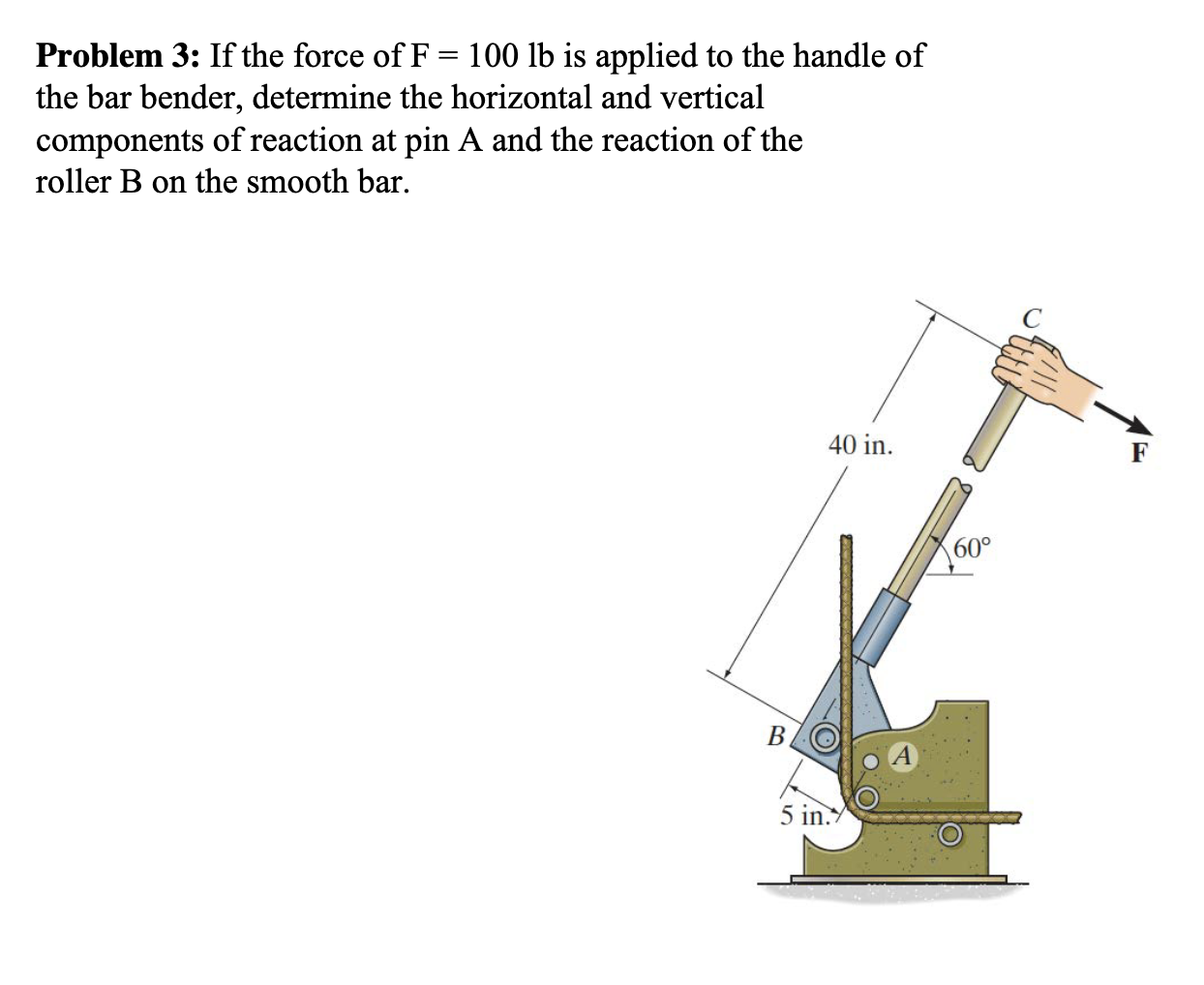 Solved If the force of F=100lb ﻿is applied to the handle | Chegg.com
