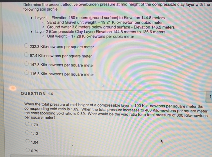Solved Determine the present effective overburden pressure | Chegg.com