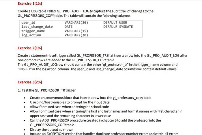 Solved Exercise 1(1%) Create a LOG table called | Chegg.com