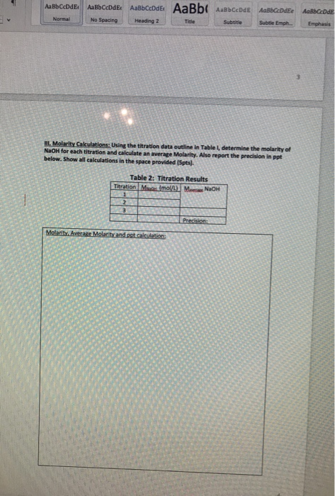 Solved using the titration data outline in table 1 determine | Chegg.com