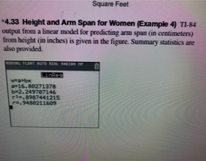 Solved Square Feet *4.33 Height and Arm Span for Women | Chegg.com