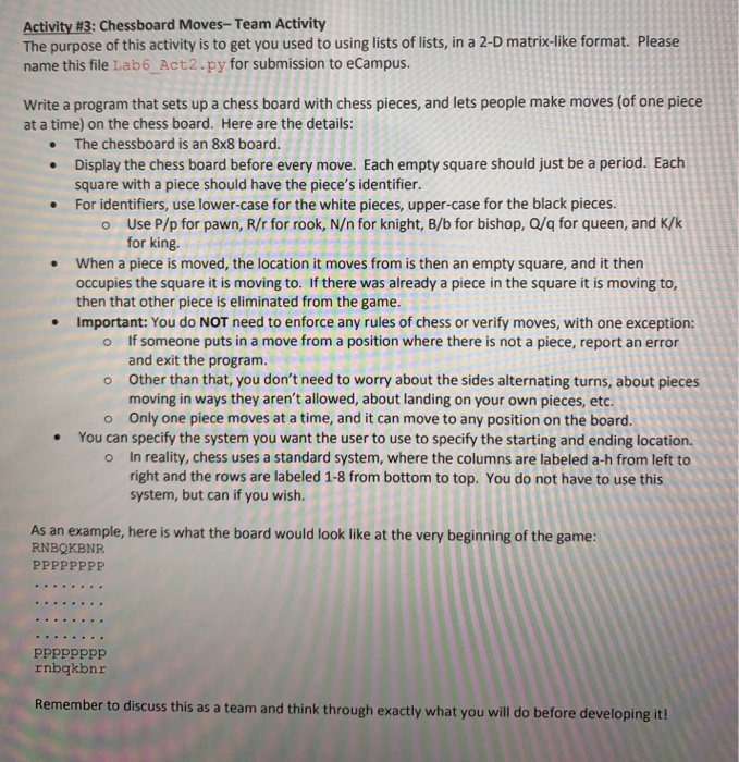 Solved Activity #3: Chessboard Moves-Team Activity The | Chegg.com