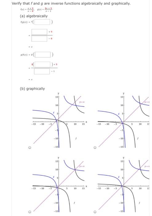 Solved Verify that fand g are inverse functions | Chegg.com