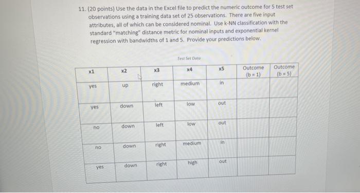 11. (20 points) Use the data in the Excel file to | Chegg.com