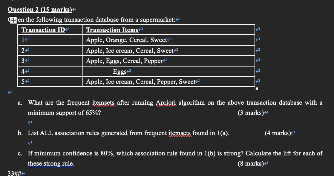 Solved Given the following transaction database from a | Chegg.com