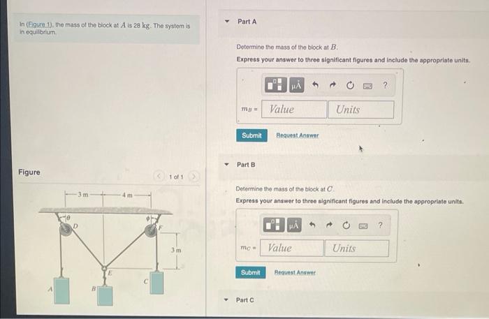 Solved In (Egiae 1), the mass of the block at A is 28 kg. | Chegg.com