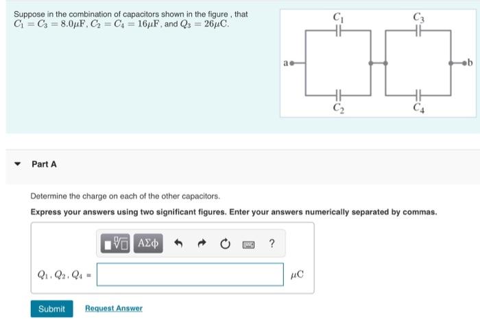 Solved Suppose in the combination of capacitors shown in the | Chegg.com