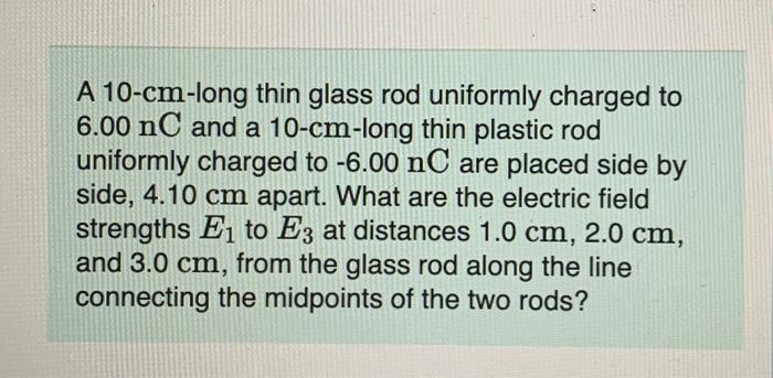 Solved A 10-cm-long thin glass rod uniformly charged to 6.00 | Chegg.com