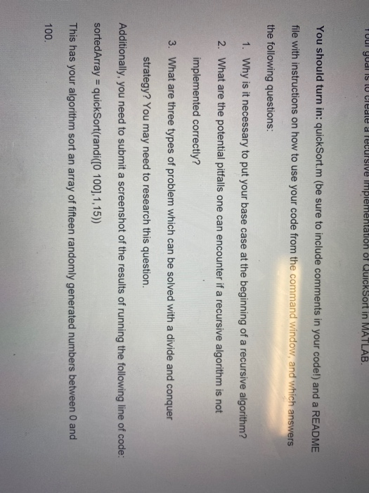 Homework Assignment 03: Quick Sort Int uction: | Chegg.com