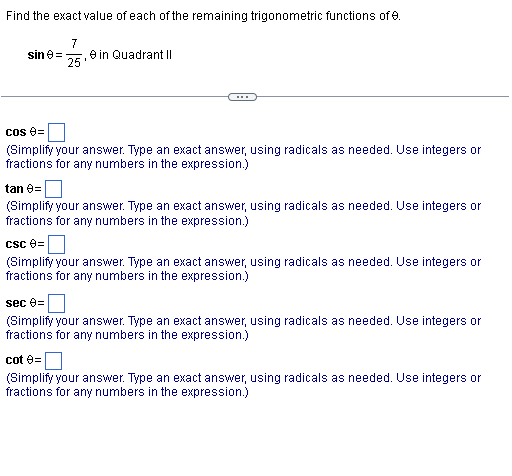 Solved Find the exact value of each of the remaining | Chegg.com