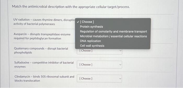 Solved Match the antimicrobial description with the | Chegg.com