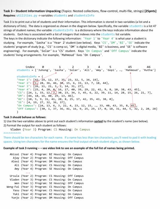 Solved Task 3 - Student Information Unpacking (Topics: | Chegg.com