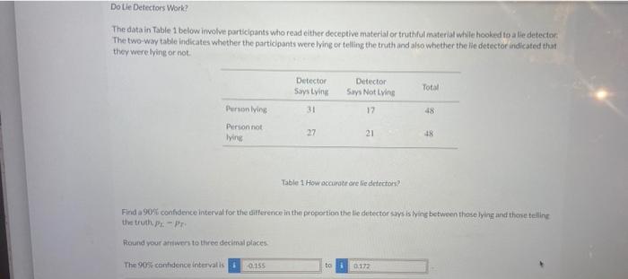 Solved Do Lie Detectors Work? The data in Table 1 below | Chegg.com