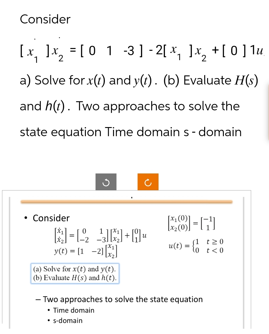 Solved Consider[x1]x2=[01-3]-2[x1]x2+[0]1ua) ﻿Solve for x(t) | Chegg.com