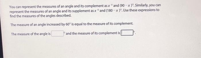 Solved You can represent the measures of an angle and its | Chegg.com