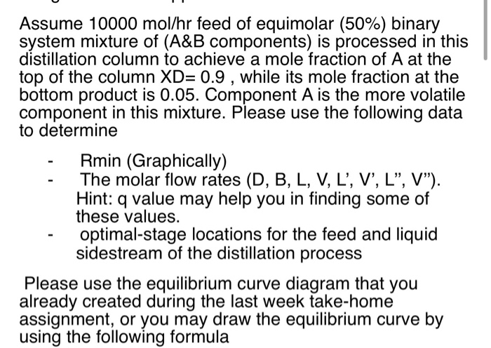 Solved Assume 10000 mol/hr feed of equimolar (50%) binary | Chegg.com