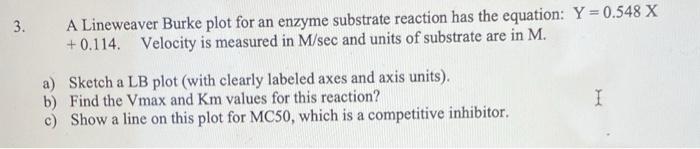 Solved 3. A Lineweaver Burke plot for an enzyme substrate | Chegg.com