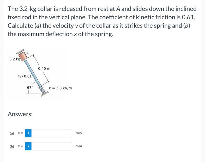 Solved The 3.2−kg collar is released from rest at A and | Chegg.com