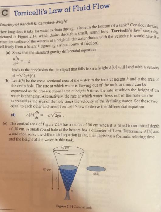 Solved C Torricelli's Law of Fluid Flow Courtesy of Randall | Chegg.com