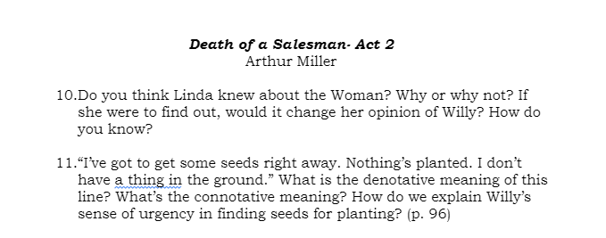 Solved Death of a Salesman- Act 2 Arthur Miller 10.Do you | Chegg.com