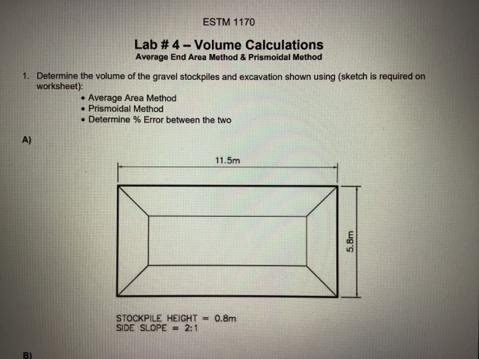 Solved ESTM 1170 Lab # 4 - Volume Calculations Average End | Chegg.com