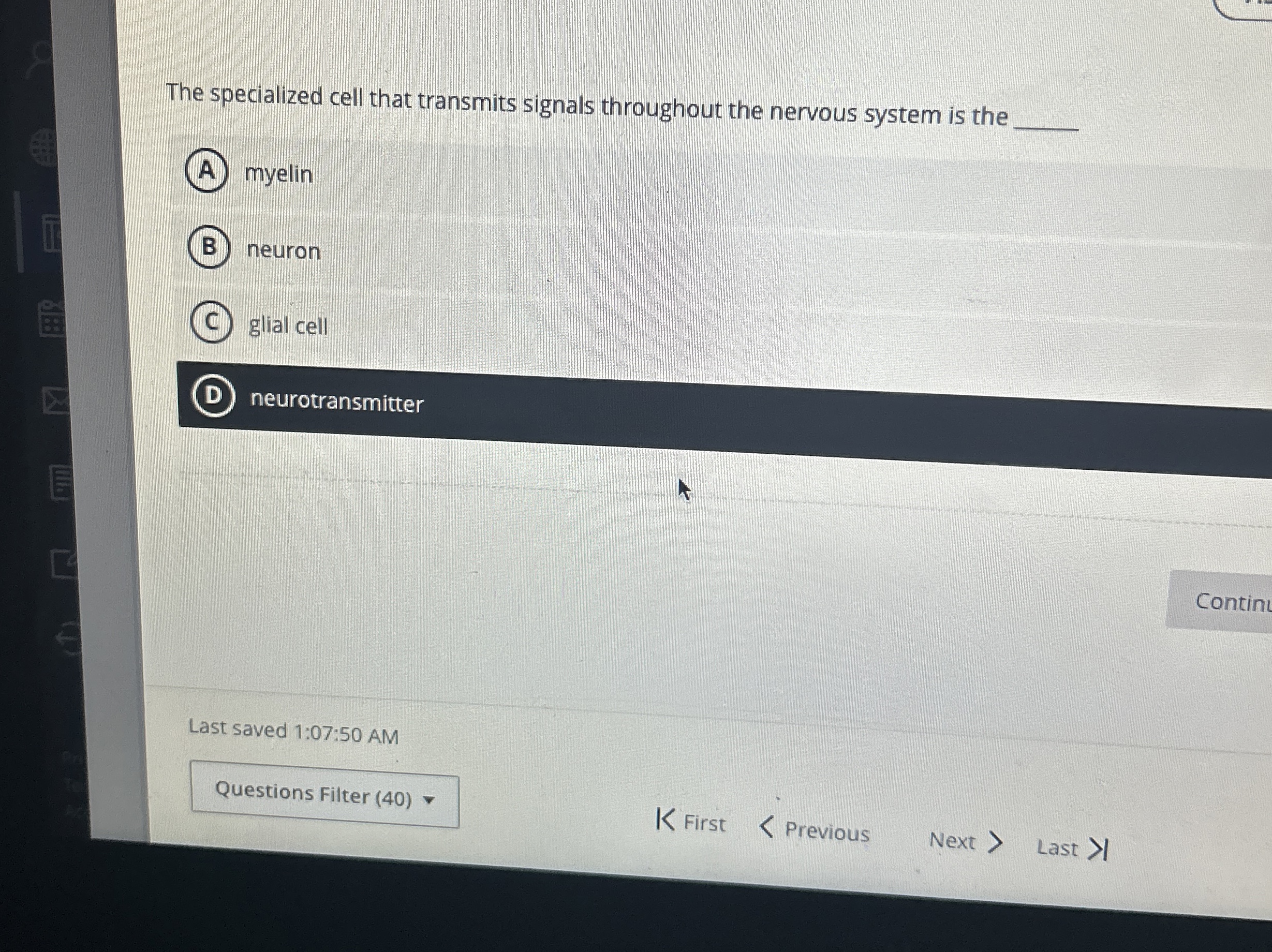 Solved The specialized cell that transmits signals | Chegg.com