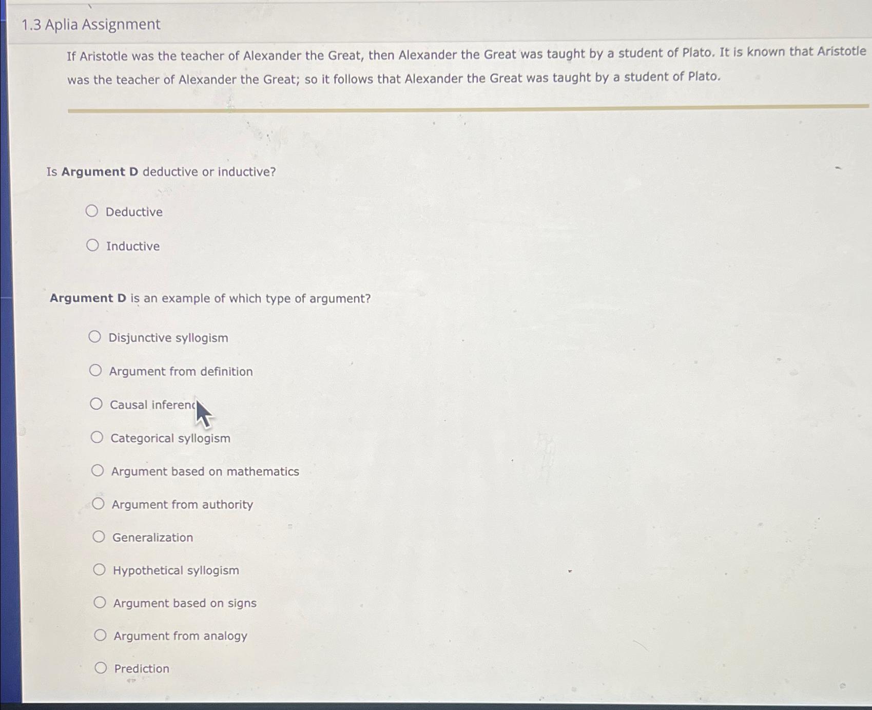 Solved 1.3 ﻿Aplia AssignmentIf Aristotle was the teacher of | Chegg.com