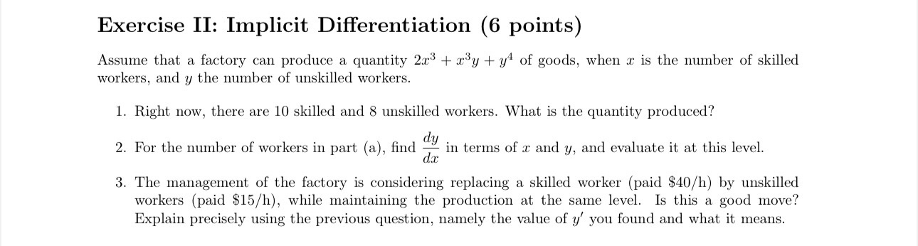 Solved Exercise II: Implicit Differentiation (6 | Chegg.com