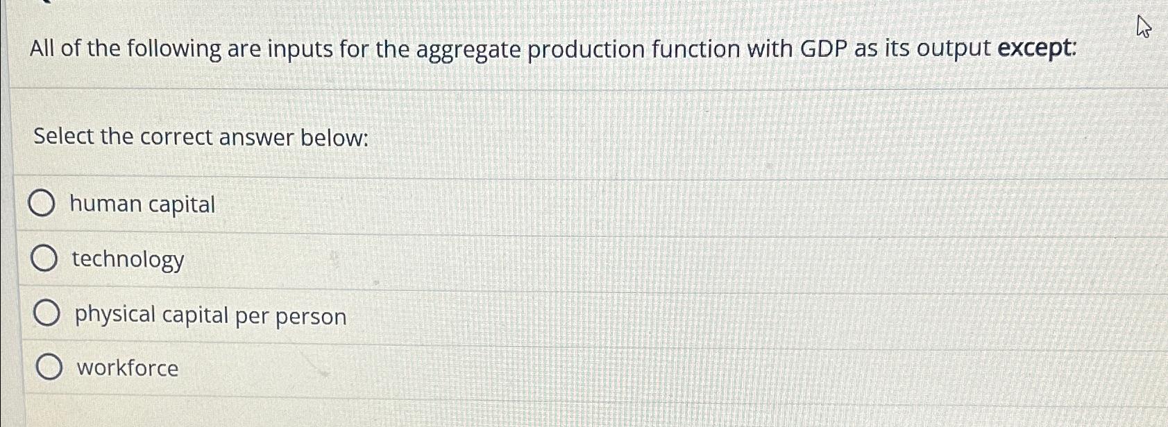 Solved All of the following are inputs for the aggregate | Chegg.com