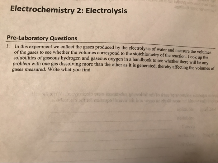 Solved Electrochemistry 2: Electrolysis Pre-Laboratory | Chegg.com