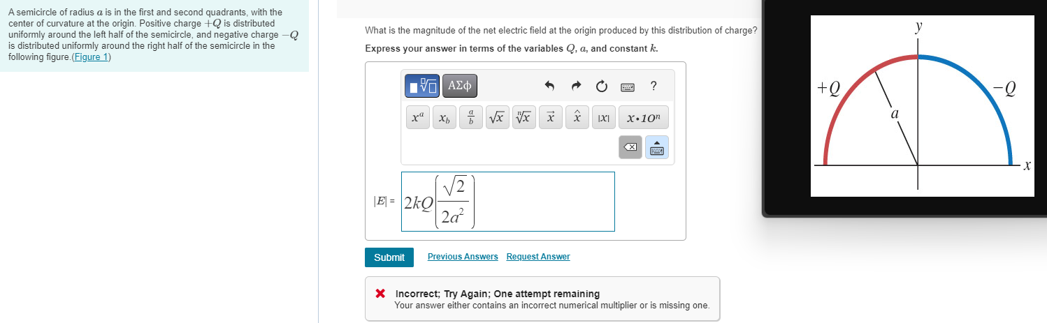 Solved A semicircle of radius a ﻿is in the first and second | Chegg.com