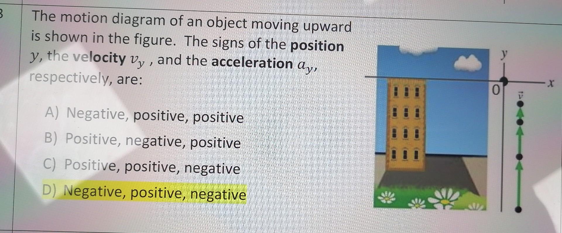 Solved The Motion Diagram Of An Object Moving Upward Is