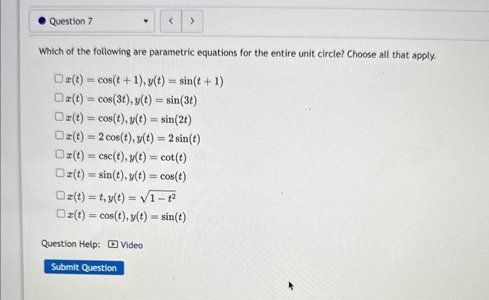 Solved Which of the following are parametric equations for | Chegg.com
