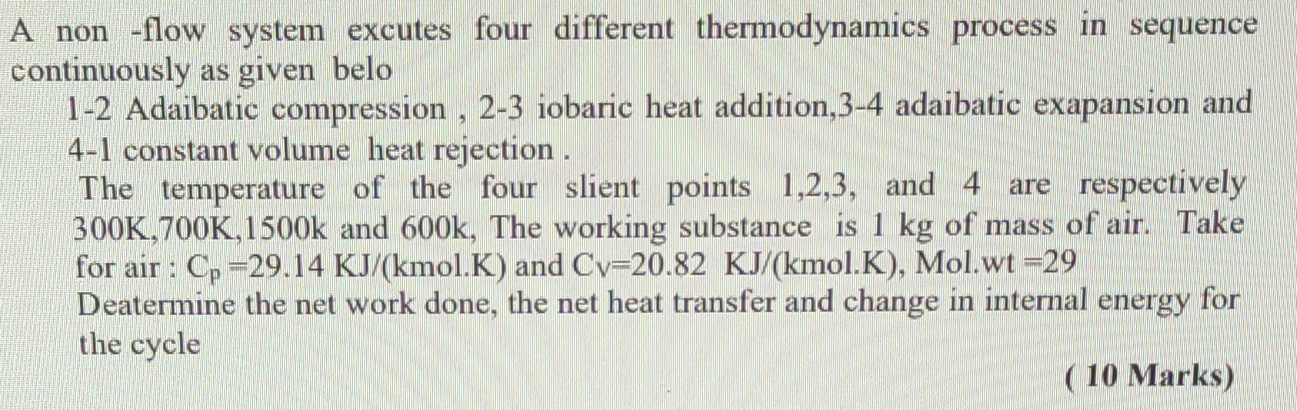 Solved A non -flow system excutes four different | Chegg.com