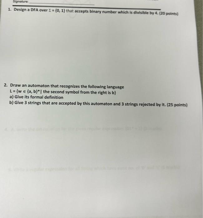 Solved 1. Design a DFA over Σ={0,1} that accepts binary | Chegg.com