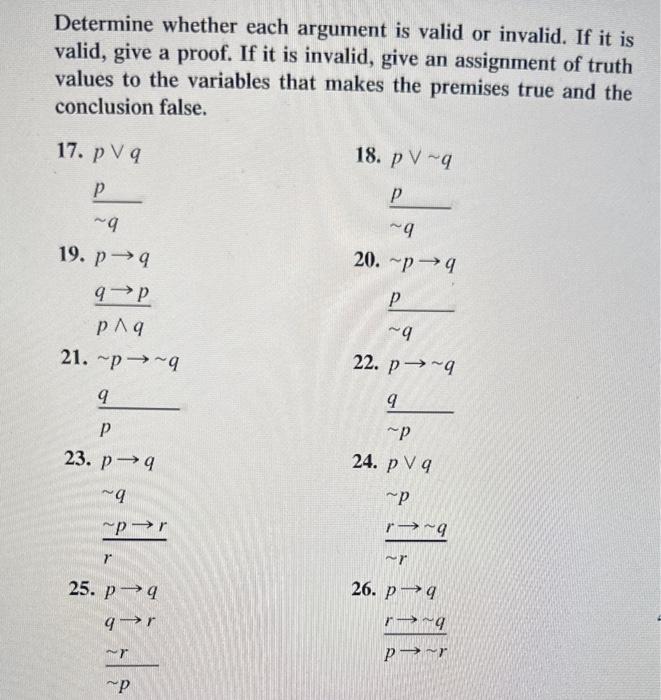 Solved Determine whether each argument is valid or invalid. | Chegg.com
