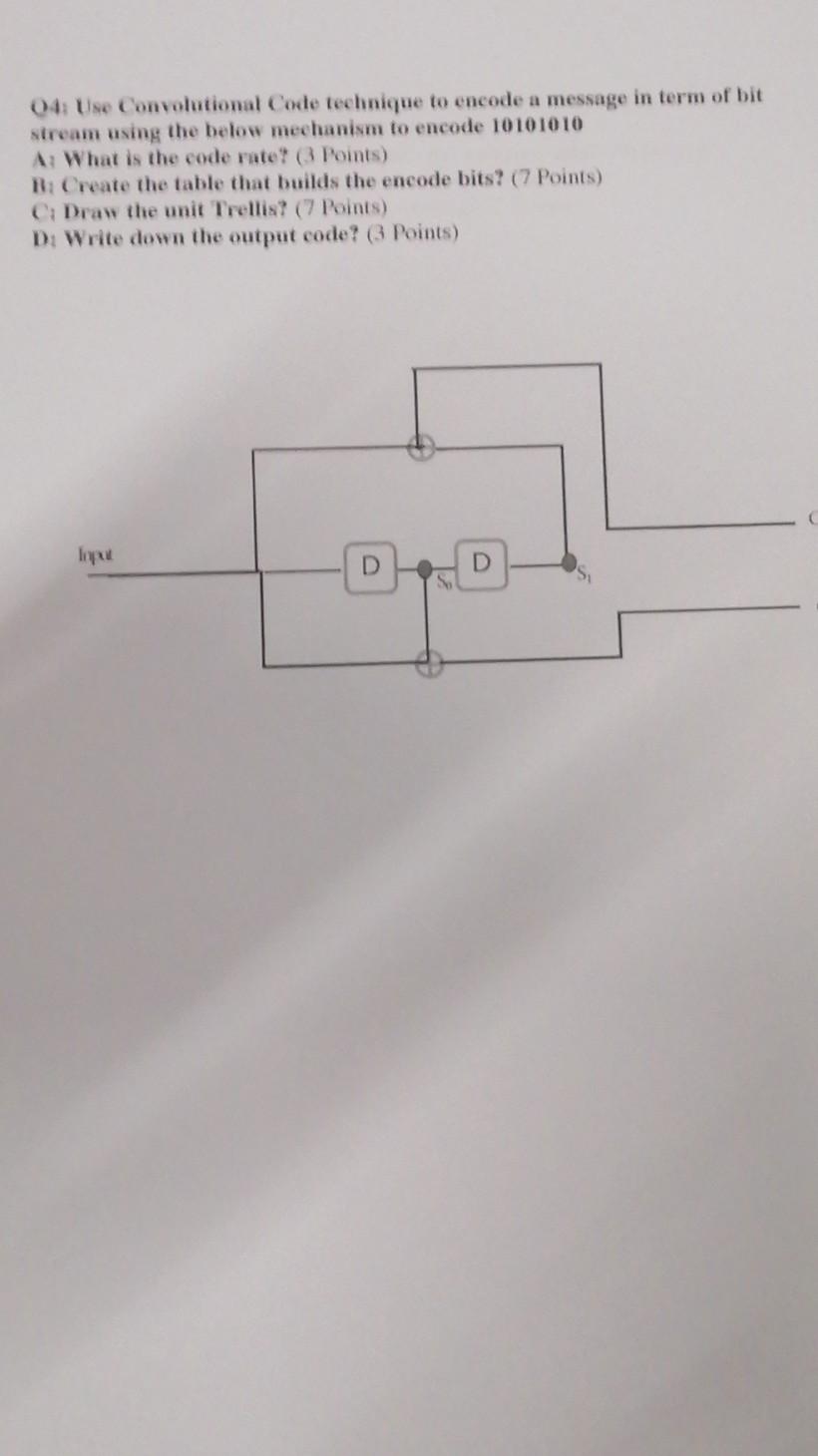 Solved 04. Use Convolutional Code technique to encode a | Chegg.com