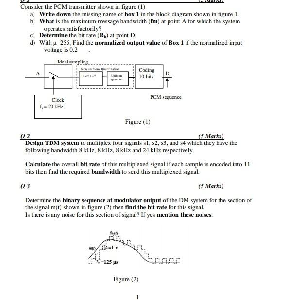 Consider the PCM transmitter shown in figure (1) a) | Chegg.com